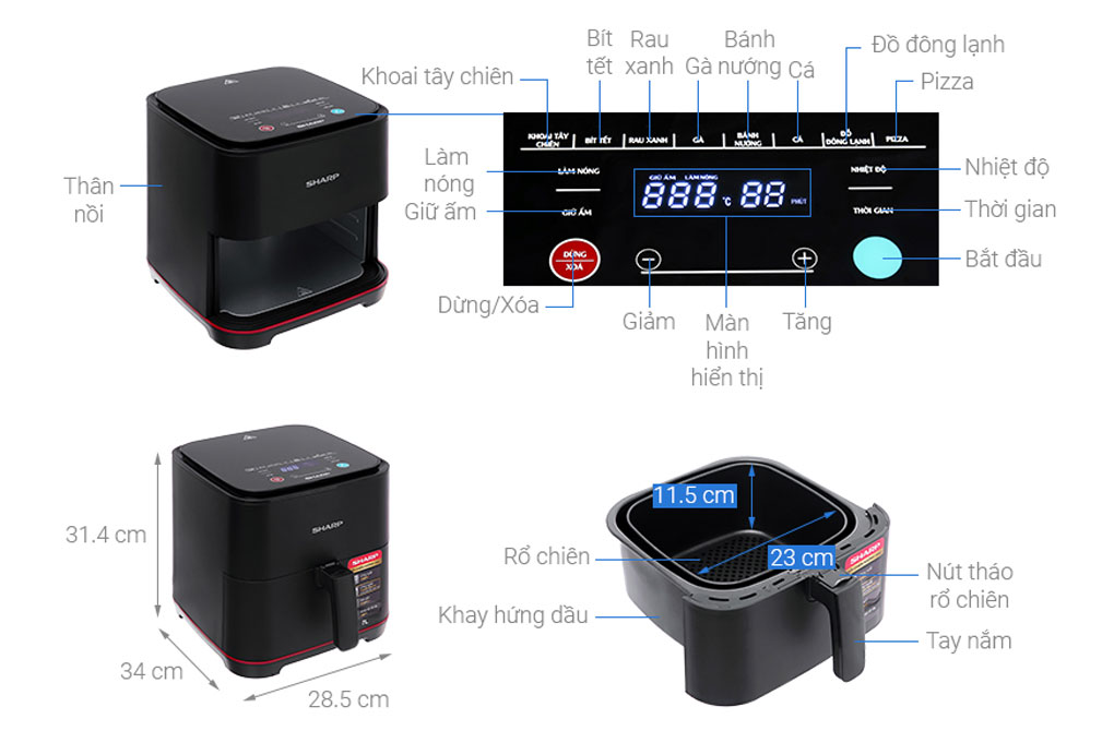 Nồi chiên không dầu Sharp 7 lít KF-AF70EV-BK
