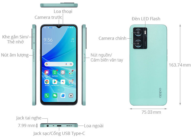 Điện thoại Oppo A57 4GB/64GB Xanh CPH2387 - Hàng chính hãng