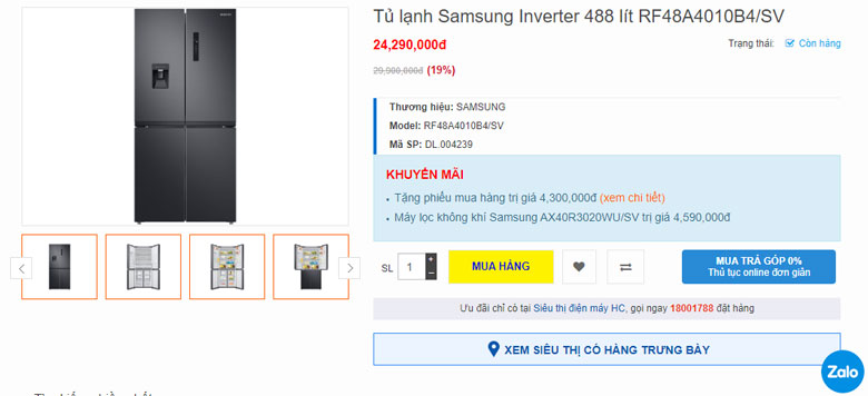 Tủ lạnh Samsung Inverter 488 lít RF48A4010B4 SV
